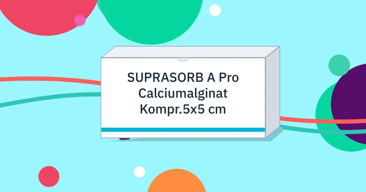 Symbolbild: Packung mit der Aufschrift SUPRASORB A Pro Calciumalginat Kompr.5x5 cm (PZN 16760411) – Verfügbarkeit und Bezug in Apotheken in Frankfurt am Main