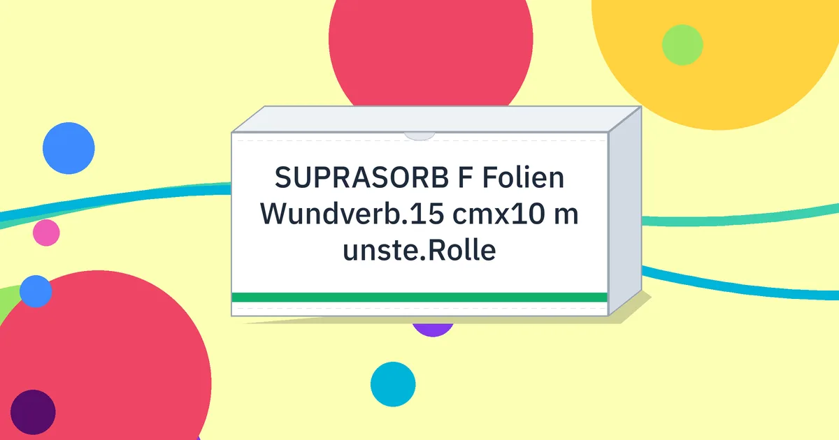 Symbolbild: Packung mit der Aufschrift SUPRASORB F Folien Wundverb.15 cmx10 m unste.Rolle (PZN 16516579) – Verfügbarkeit und Bezug in Apotheken in Frankfurt am Main