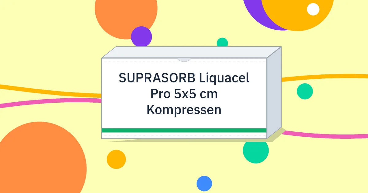 Symbolbild: Packung mit der Aufschrift SUPRASORB Liquacel Pro 5x5 cm Kompressen (PZN 19296167) – Verfügbarkeit und Bezug in Apotheken in Frankfurt am Main