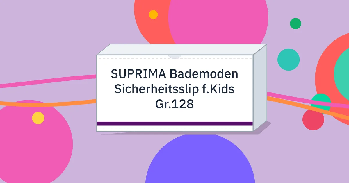 Symbolbild: Packung mit der Aufschrift SUPRIMA Bademoden Sicherheitsslip f.Kids Gr.128 (PZN 09222340) – Verfügbarkeit und Bezug in Apotheken in Frankfurt am Main