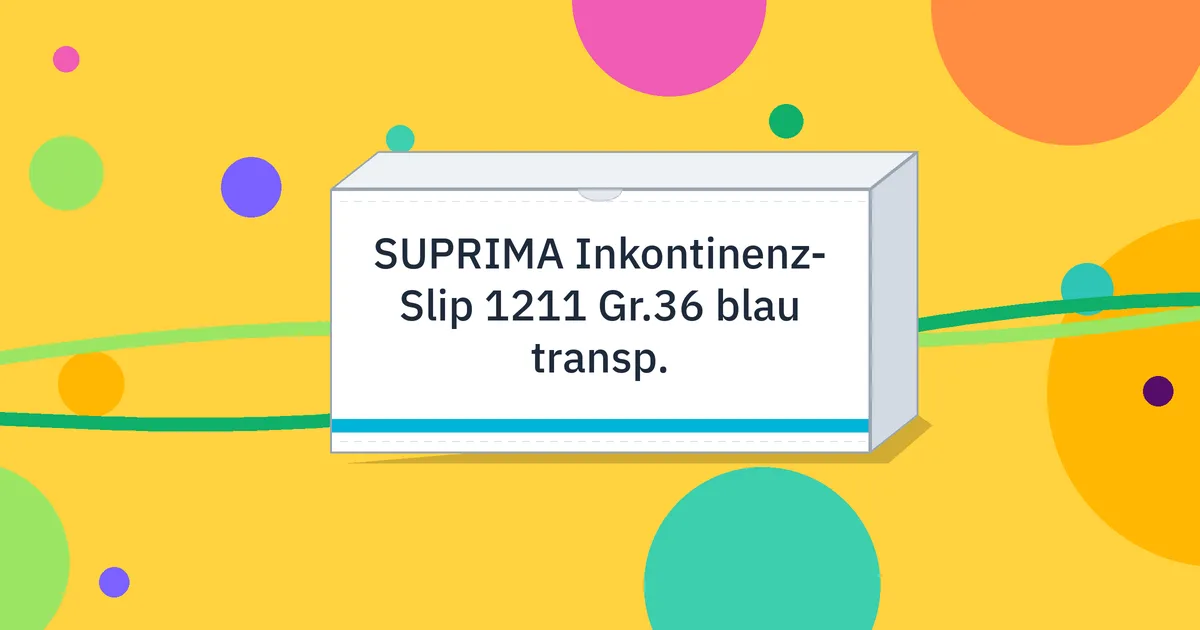 Symbolbild: Packung mit der Aufschrift SUPRIMA Inkontinenz-Slip 1211 Gr.36 blau transp. (PZN 01365873) – Verfügbarkeit und Bezug in Apotheken in Frankfurt am Main
