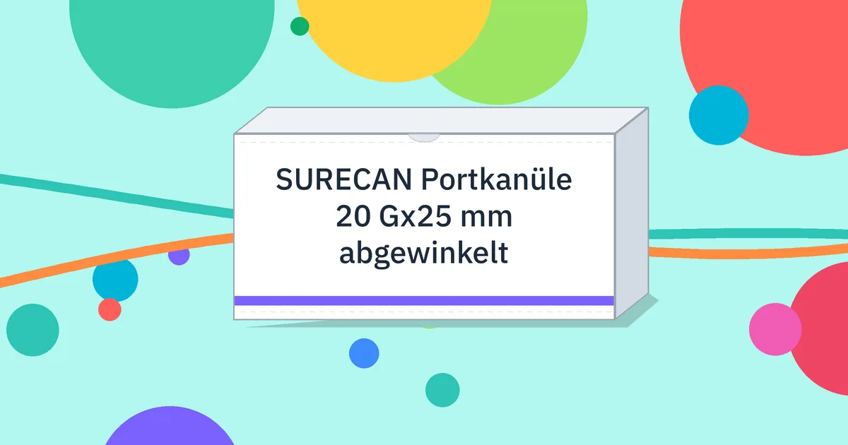 Symbolbild: Packung mit der Aufschrift SURECAN Portkanüle 20 Gx25 mm abgewinkelt (PZN 15316068) – Verfügbarkeit und Bezug in Apotheken in Frankfurt am Main