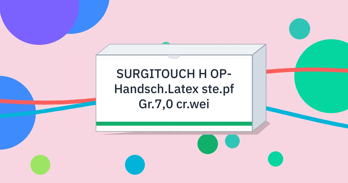Symbolbild: Packung mit der Aufschrift SURGITOUCH H OP-Handsch.Latex ste.pf Gr.7,0 cr.wei (PZN 20156721) – Verfügbarkeit und Bezug in Apotheken in Frankfurt am Main
