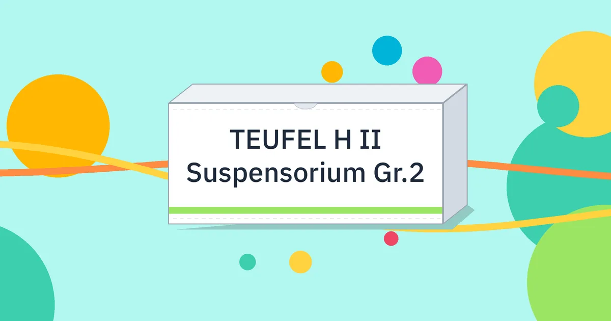 Symbolbild: Packung mit der Aufschrift TEUFEL H II Suspensorium Gr.2 (PZN 02299144) – Verfügbarkeit und Bezug in Apotheken in Frankfurt am Main