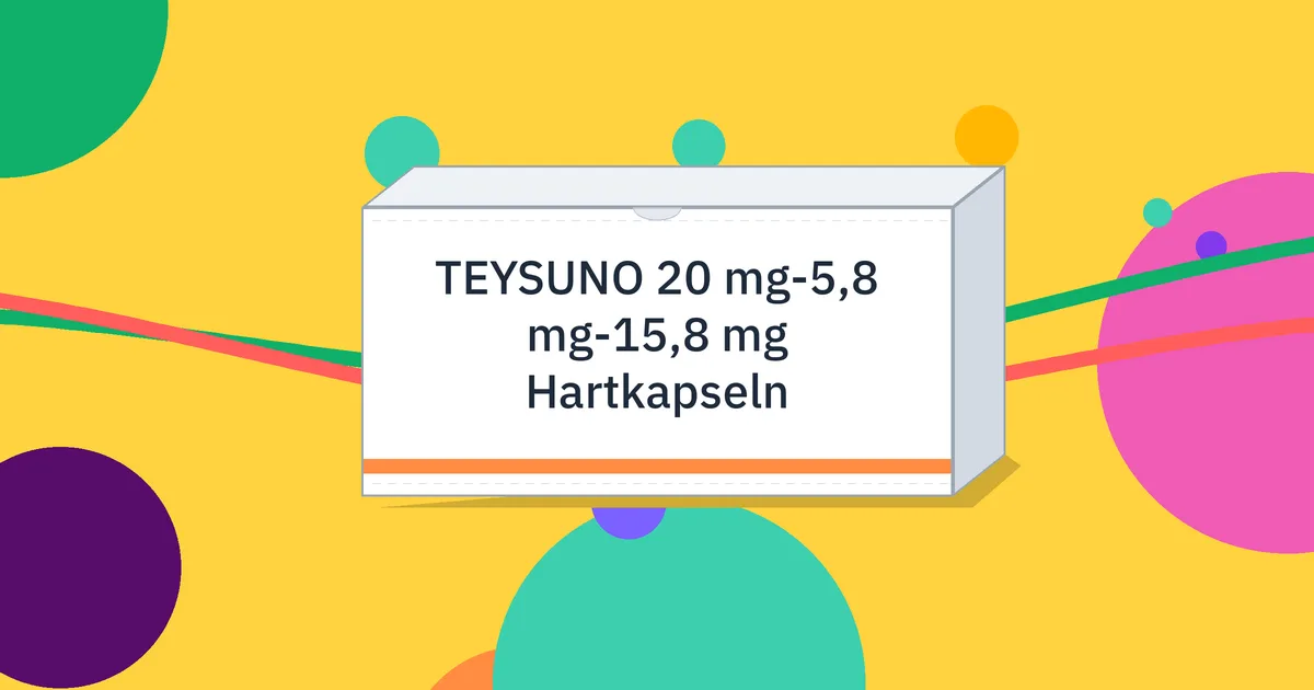 Symbolbild: Packung mit der Aufschrift TEYSUNO 20 mg-5,8 mg-15,8 mg Hartkapseln (PZN 09391628) – Verfügbarkeit und Bezug in Apotheken in Frankfurt am Main