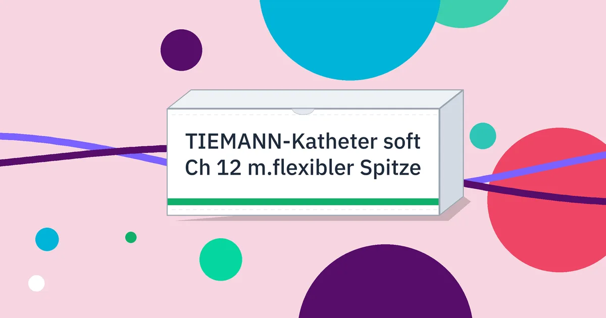 Symbolbild: Packung mit der Aufschrift TIEMANN-Katheter soft Ch 12 m.flexibler Spitze (PZN 13702169) – Verfügbarkeit und Bezug in Apotheken in Frankfurt am Main