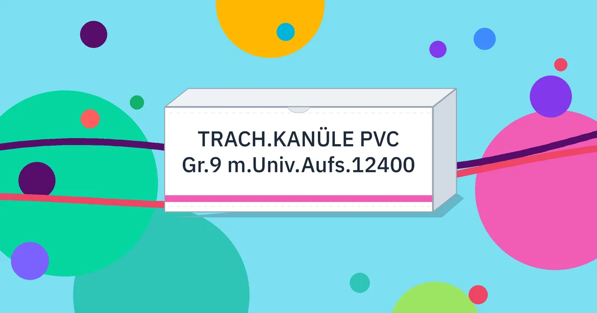 Symbolbild: Packung mit der Aufschrift TRACH.KANÜLE PVC Gr.9 m.Univ.Aufs.12400 (PZN 04798408) – Verfügbarkeit und Bezug in Apotheken in Frankfurt am Main