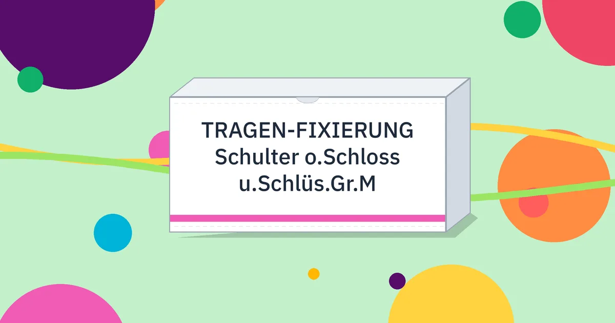 Symbolbild: Packung mit der Aufschrift TRAGEN-FIXIERUNG Schulter o.Schloss u.Schlüs.Gr.M (PZN 14298865) – Verfügbarkeit und Bezug in Apotheken in Frankfurt am Main