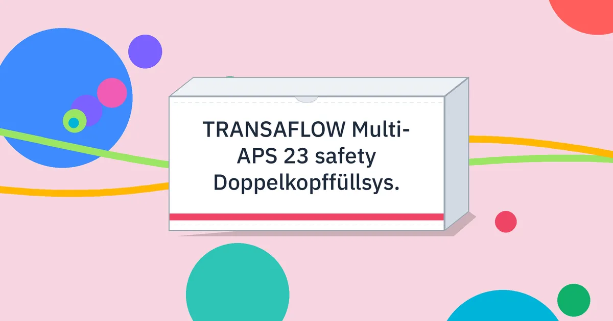 Symbolbild: Packung mit der Aufschrift TRANSAFLOW Multi-APS 23 safety Doppelkopffüllsys. (PZN 16503890) – Verfügbarkeit und Bezug in Apotheken in Frankfurt am Main