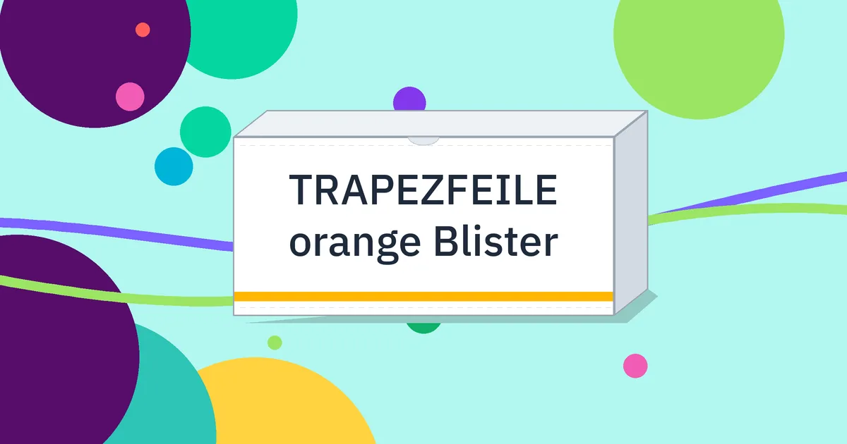 Symbolbild: Packung mit der Aufschrift TRAPEZFEILE orange Blister (PZN 10349962) – Verfügbarkeit und Bezug in Apotheken in Frankfurt am Main