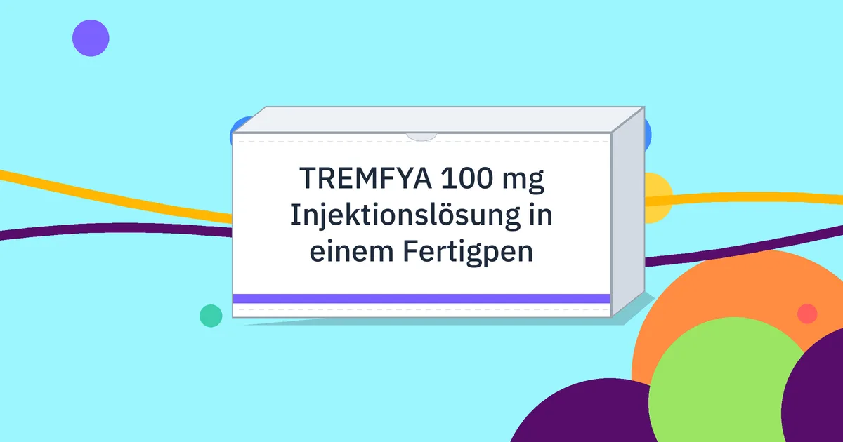 Symbolbild: Packung mit der Aufschrift TREMFYA 100 mg Injektionslösung in einem Fertigpen (PZN 18356186) – Verfügbarkeit und Bezug in Apotheken in Frankfurt am Main
