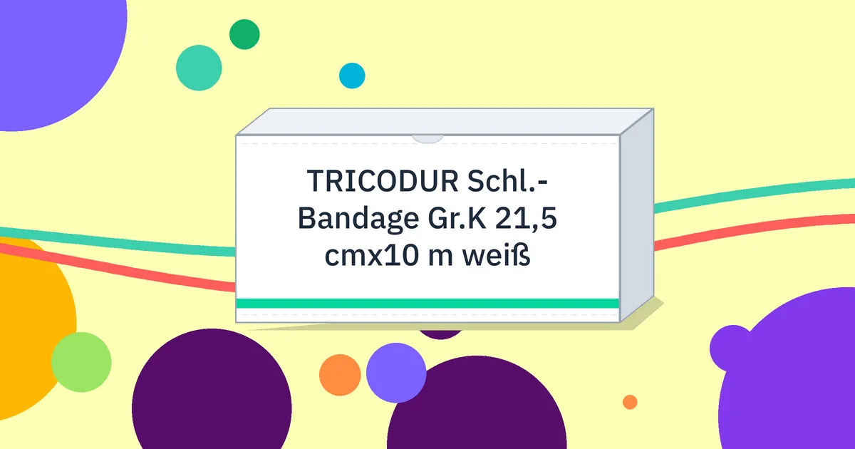 Symbolbild: Packung mit der Aufschrift TRICODUR Schl.-Bandage Gr.K 21,5 cmx10 m weiß (PZN 01011023) – Verfügbarkeit und Bezug in Apotheken in Frankfurt am Main