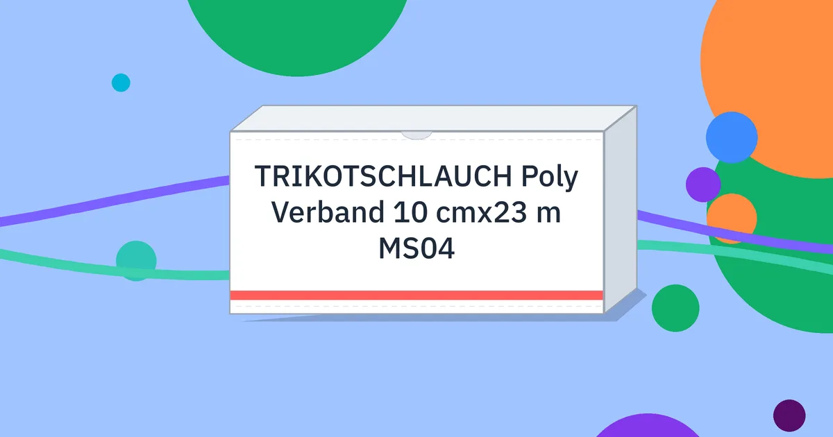 Symbolbild: Packung mit der Aufschrift TRIKOTSCHLAUCH Poly Verband 10 cmx23 m MS04 (PZN 03888440) – Verfügbarkeit und Bezug in Apotheken in Frankfurt am Main