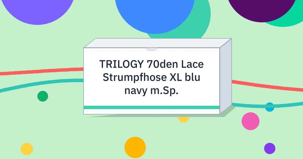 Symbolbild: Packung mit der Aufschrift TRILOGY 70den Lace Strumpfhose XL blu navy m.Sp. (PZN 19165732) – Verfügbarkeit und Bezug in Apotheken in Frankfurt am Main