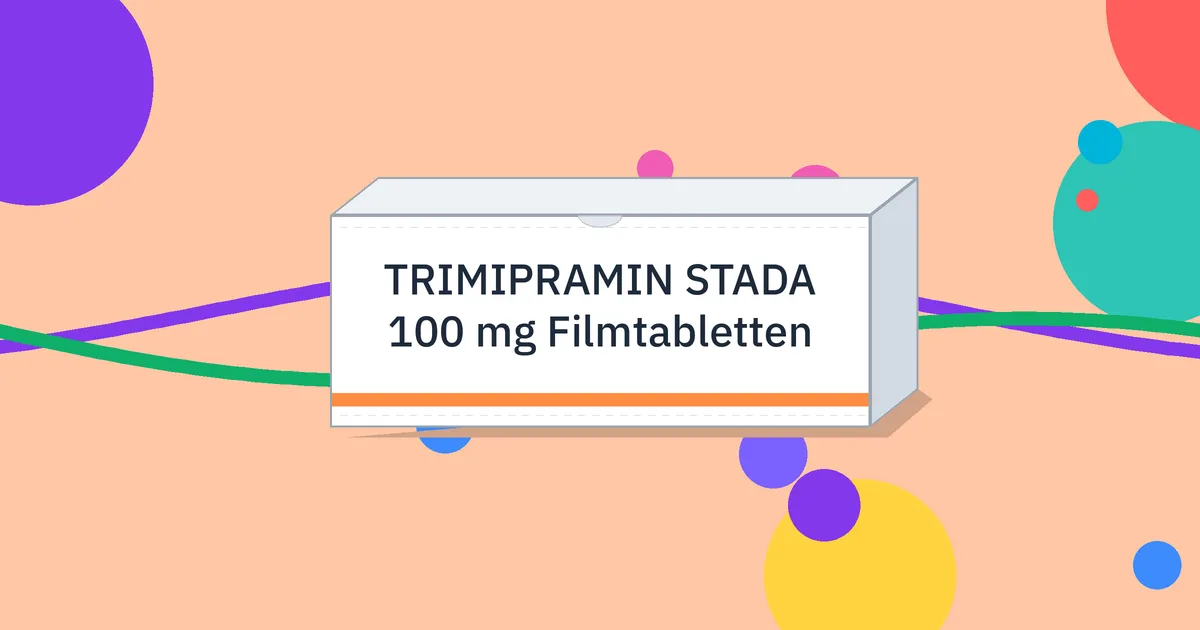 Symbolbild: Packung mit der Aufschrift TRIMIPRAMIN STADA 100 mg Filmtabletten (PZN 03509081) – Verfügbarkeit und Bezug in Apotheken in Frankfurt am Main