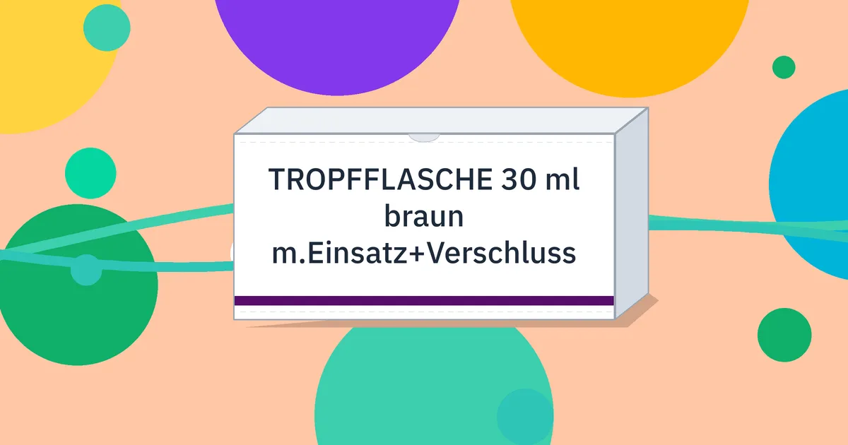Symbolbild: Packung mit der Aufschrift TROPFFLASCHE 30 ml braun m.Einsatz+Verschluss (PZN 10189406) – Verfügbarkeit und Bezug in Apotheken in Frankfurt am Main