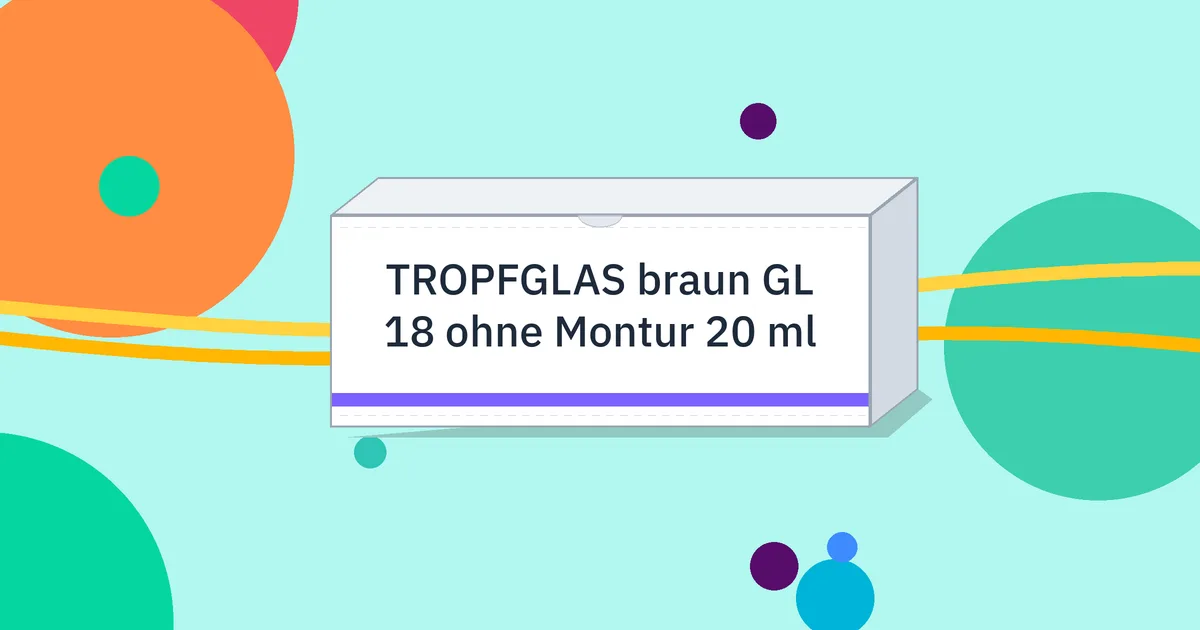 Symbolbild: Packung mit der Aufschrift TROPFGLAS braun GL 18 ohne Montur 20 ml (PZN 17543288) – Verfügbarkeit und Bezug in Apotheken in Frankfurt am Main