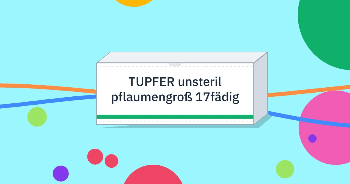 Symbolbild: Packung mit der Aufschrift TUPFER unsteril pflaumengroß 17fädig (PZN 17630231) – Verfügbarkeit und Bezug in Apotheken in Frankfurt am Main