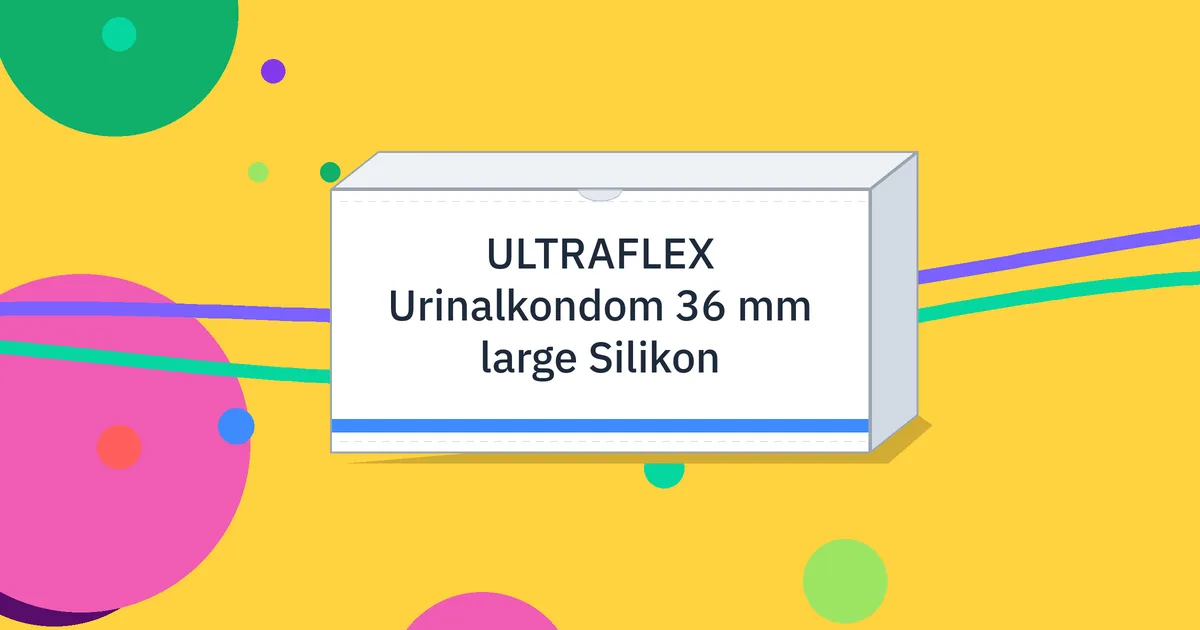 Symbolbild: Packung mit der Aufschrift ULTRAFLEX Urinalkondom 36 mm large Silikon (PZN 11136464) – Verfügbarkeit und Bezug in Apotheken in Frankfurt am Main