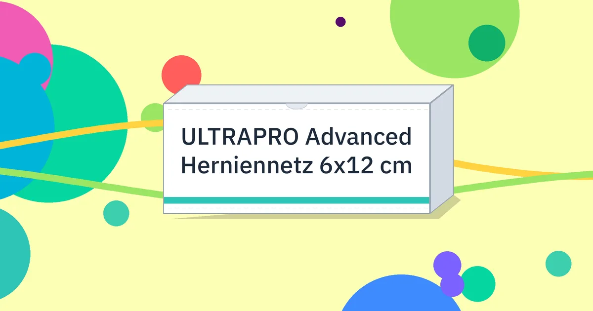 Symbolbild: Packung mit der Aufschrift ULTRAPRO Advanced Herniennetz 6x12 cm (PZN 18330821) – Verfügbarkeit und Bezug in Apotheken in Frankfurt am Main