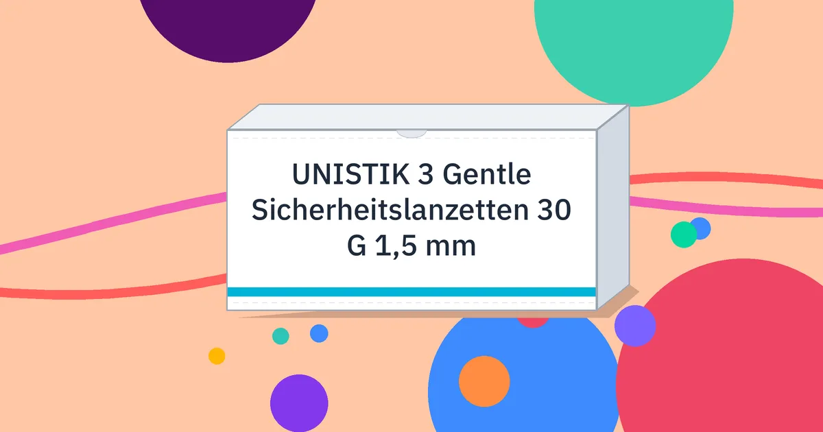 Symbolbild: Packung mit der Aufschrift UNISTIK 3 Gentle Sicherheitslanzetten 30 G 1,5 mm (PZN 19064876) – Verfügbarkeit und Bezug in Apotheken in Frankfurt am Main