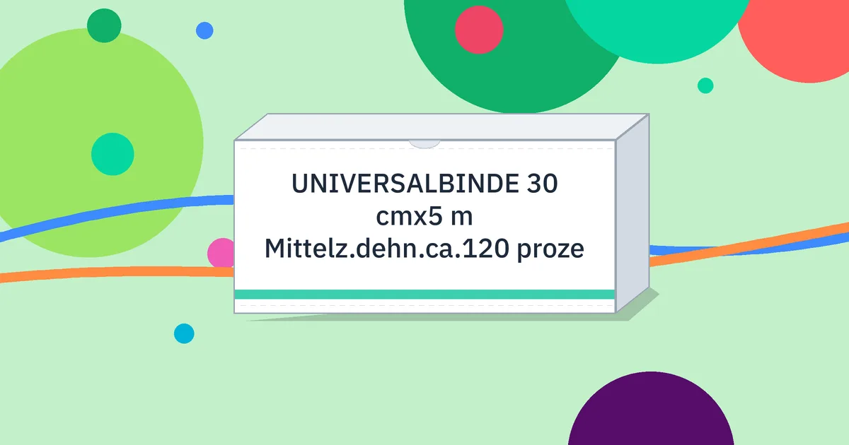 Symbolbild: Packung mit der Aufschrift UNIVERSALBINDE 30 cmx5 m Mittelz.dehn.ca.120 proze (PZN 12775350) – Verfügbarkeit und Bezug in Apotheken in Frankfurt am Main