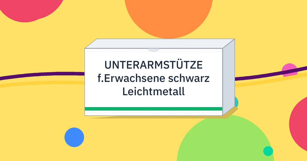Symbolbild: Packung mit der Aufschrift UNTERARMSTÜTZE f.Erwachsene schwarz Leichtmetall (PZN 10111835) – Verfügbarkeit und Bezug in Apotheken in Frankfurt am Main