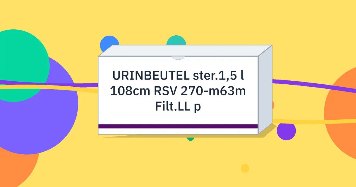 Symbolbild: Packung mit der Aufschrift URINBEUTEL ster.1,5 l 108cm RSV 270-m63m Filt.LL p (PZN 17489229) – Verfügbarkeit und Bezug in Apotheken in Frankfurt am Main