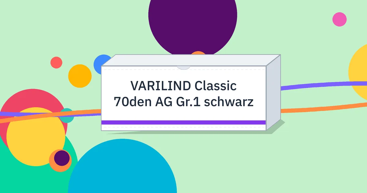 Symbolbild: Packung mit der Aufschrift VARILIND Classic 70den AG Gr.1 schwarz (PZN 09521597) – Verfügbarkeit und Bezug in Apotheken in Frankfurt am Main