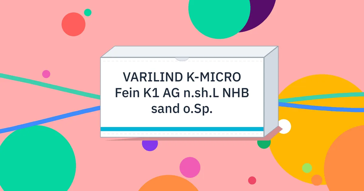 Symbolbild: Packung mit der Aufschrift VARILIND K-MICRO Fein K1 AG n.sh.L NHB sand o.Sp. (PZN 20554580) – Verfügbarkeit und Bezug in Apotheken in Frankfurt am Main