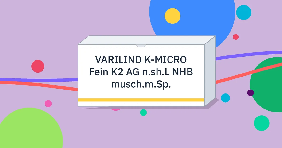 Symbolbild: Packung mit der Aufschrift VARILIND K-MICRO Fein K2 AG n.sh.L NHB musch.m.Sp. (PZN 20556886) – Verfügbarkeit und Bezug in Apotheken in Frankfurt am Main