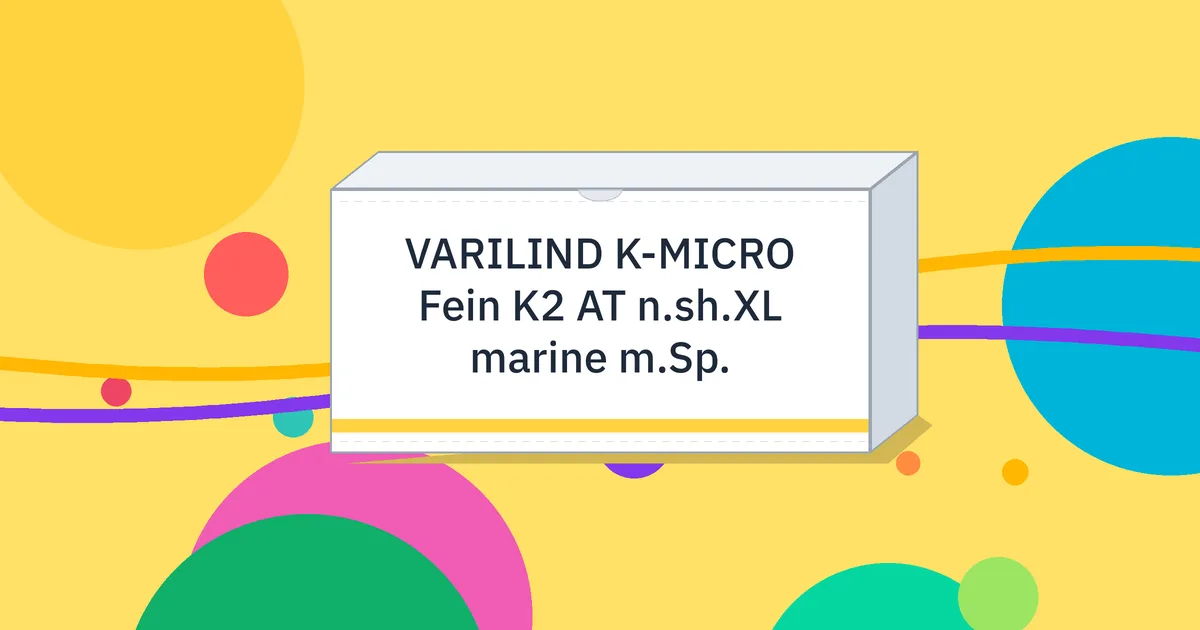 Symbolbild: Packung mit der Aufschrift VARILIND K-MICRO Fein K2 AT n.sh.XL marine m.Sp. (PZN 20553327) – Verfügbarkeit und Bezug in Apotheken in Frankfurt am Main