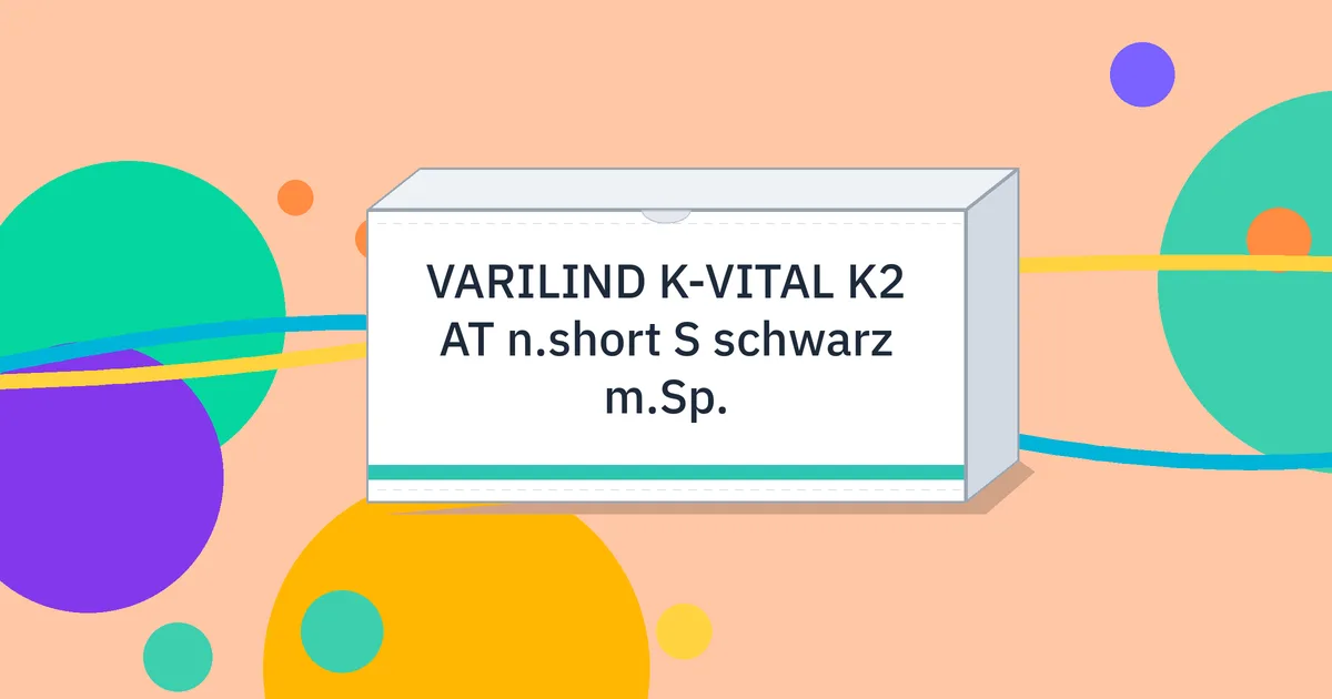 Symbolbild: Packung mit der Aufschrift VARILIND K-VITAL K2 AT n.short S schwarz m.Sp. (PZN 20561870) – Verfügbarkeit und Bezug in Apotheken in Frankfurt am Main