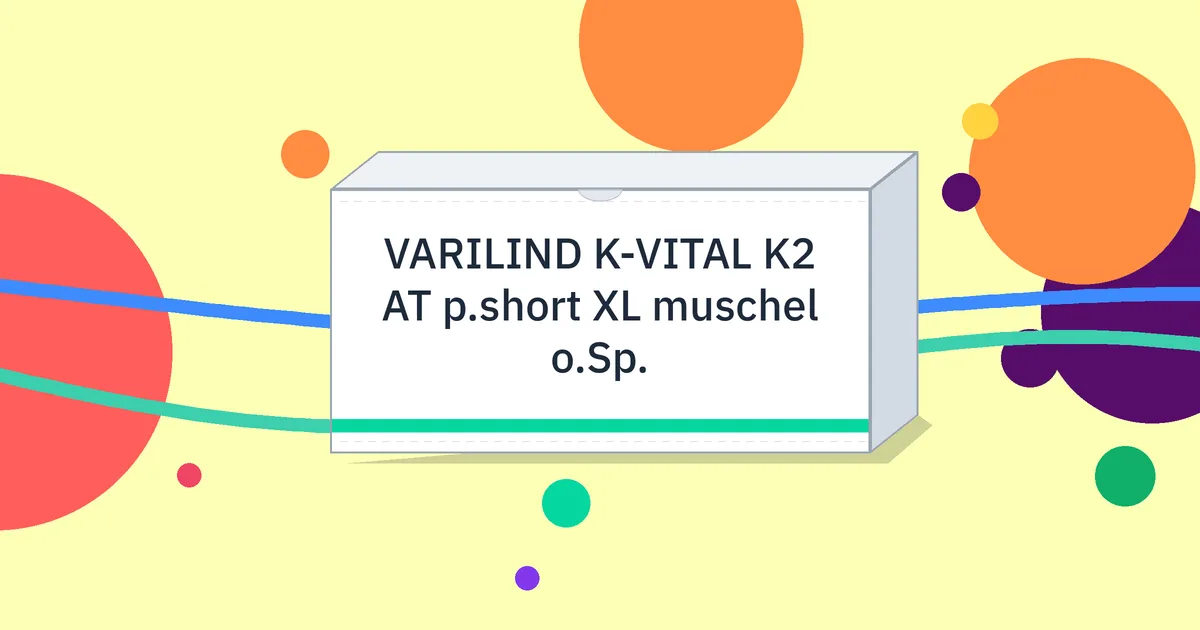 Symbolbild: Packung mit der Aufschrift VARILIND K-VITAL K2 AT p.short XL muschel o.Sp. (PZN 20562591) – Verfügbarkeit und Bezug in Apotheken in Frankfurt am Main