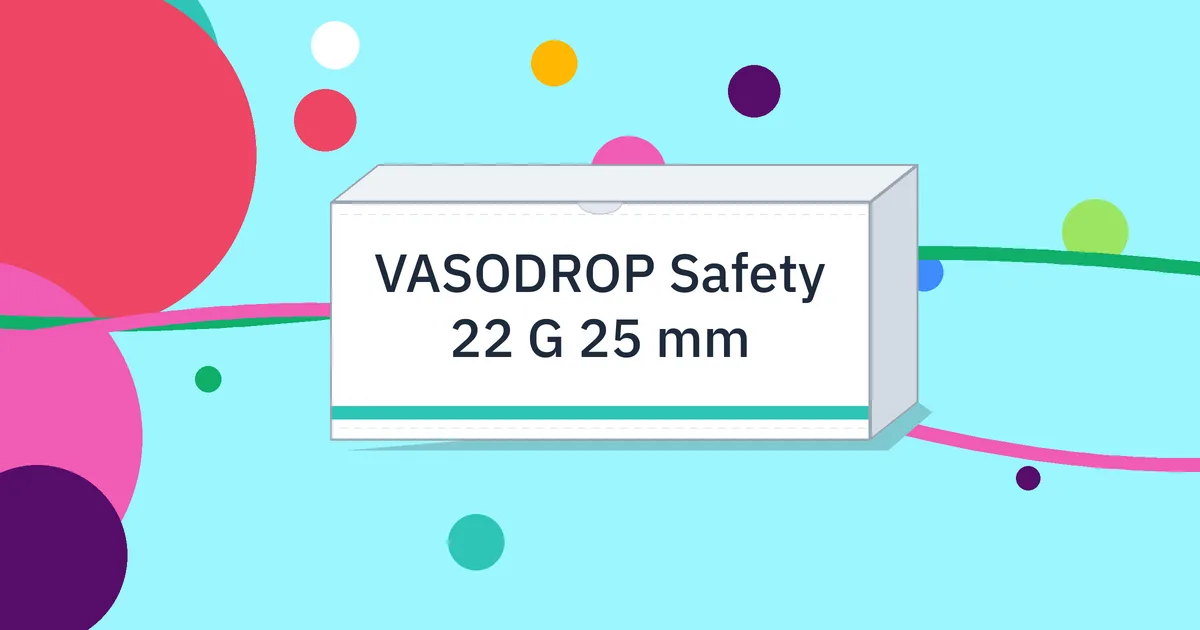 Symbolbild: Packung mit der Aufschrift VASODROP Safety 22 G 25 mm (PZN 04790186) – Verfügbarkeit und Bezug in Apotheken in Frankfurt am Main