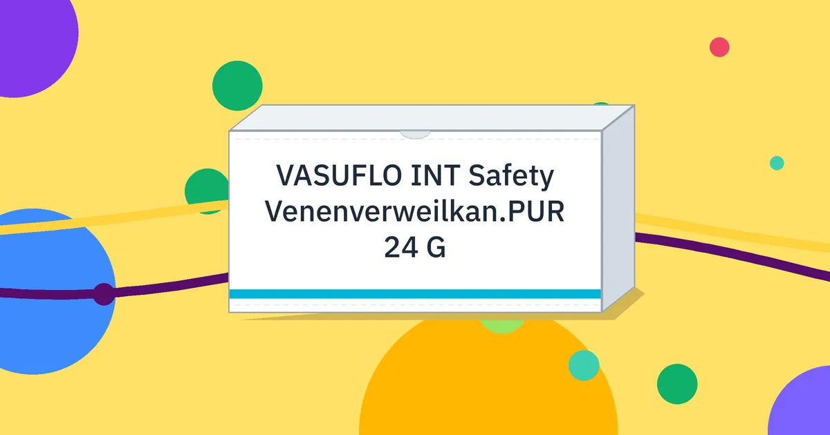 Symbolbild: Packung mit der Aufschrift VASUFLO INT Safety Venenverweilkan.PUR 24 G (PZN 18044630) – Verfügbarkeit und Bezug in Apotheken in Frankfurt am Main