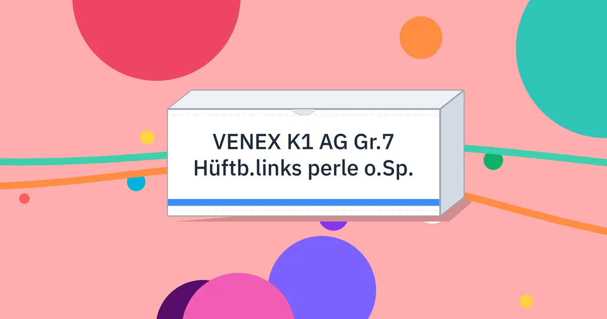 Symbolbild: Packung mit der Aufschrift VENEX K1 AG Gr.7 Hüftb.links perle o.Sp. (PZN 03205694) – Verfügbarkeit und Bezug in Apotheken in Frankfurt am Main