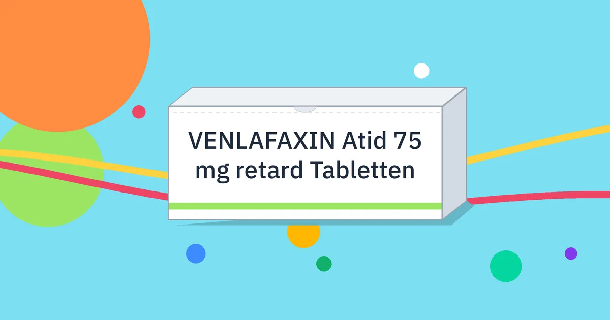 Symbolbild: Packung mit der Aufschrift VENLAFAXIN Atid 75 mg retard Tabletten (PZN 03632315) – Verfügbarkeit und Bezug in Apotheken in Frankfurt am Main