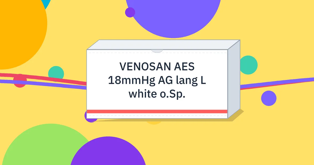 Symbolbild: Packung mit der Aufschrift VENOSAN AES 18mmHg AG lang L white o.Sp. (PZN 15298896) – Verfügbarkeit und Bezug in Apotheken in Frankfurt am Main