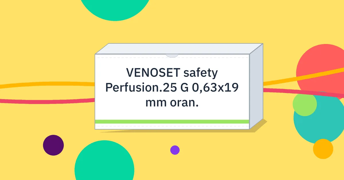 Symbolbild: Packung mit der Aufschrift VENOSET safety Perfusion.25 G 0,63x19 mm oran. (PZN 13847028) – Verfügbarkeit und Bezug in Apotheken in Frankfurt am Main