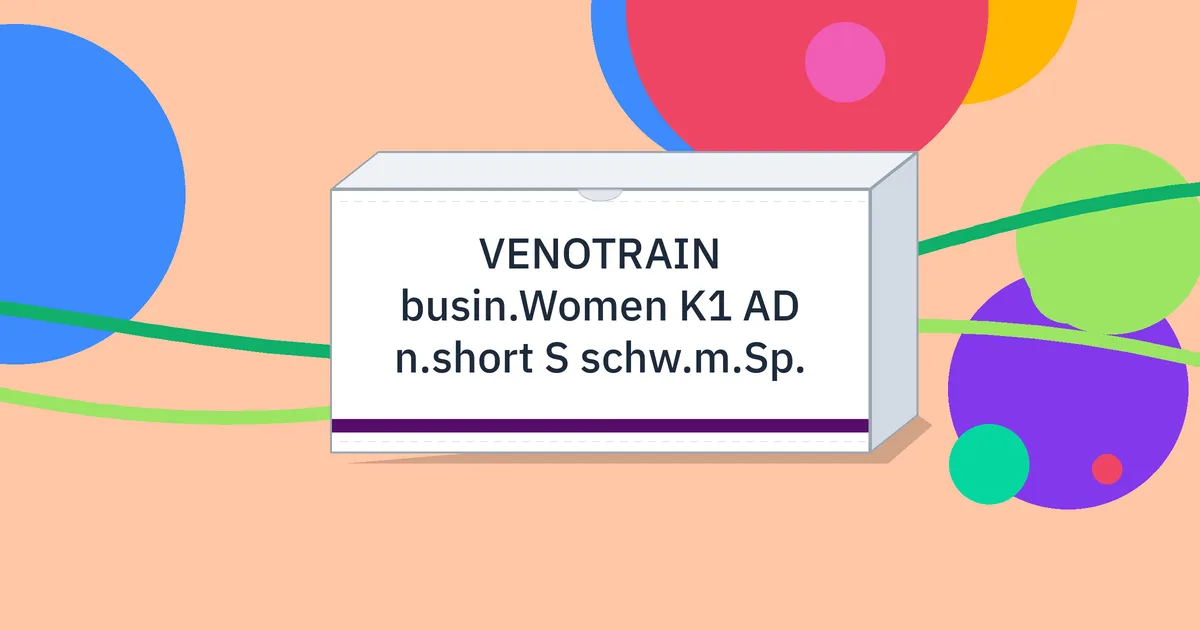Symbolbild: Packung mit der Aufschrift VENOTRAIN busin.Women K1 AD n.short S schw.m.Sp. (PZN 10195358) – Verfügbarkeit und Bezug in Apotheken in Frankfurt am Main