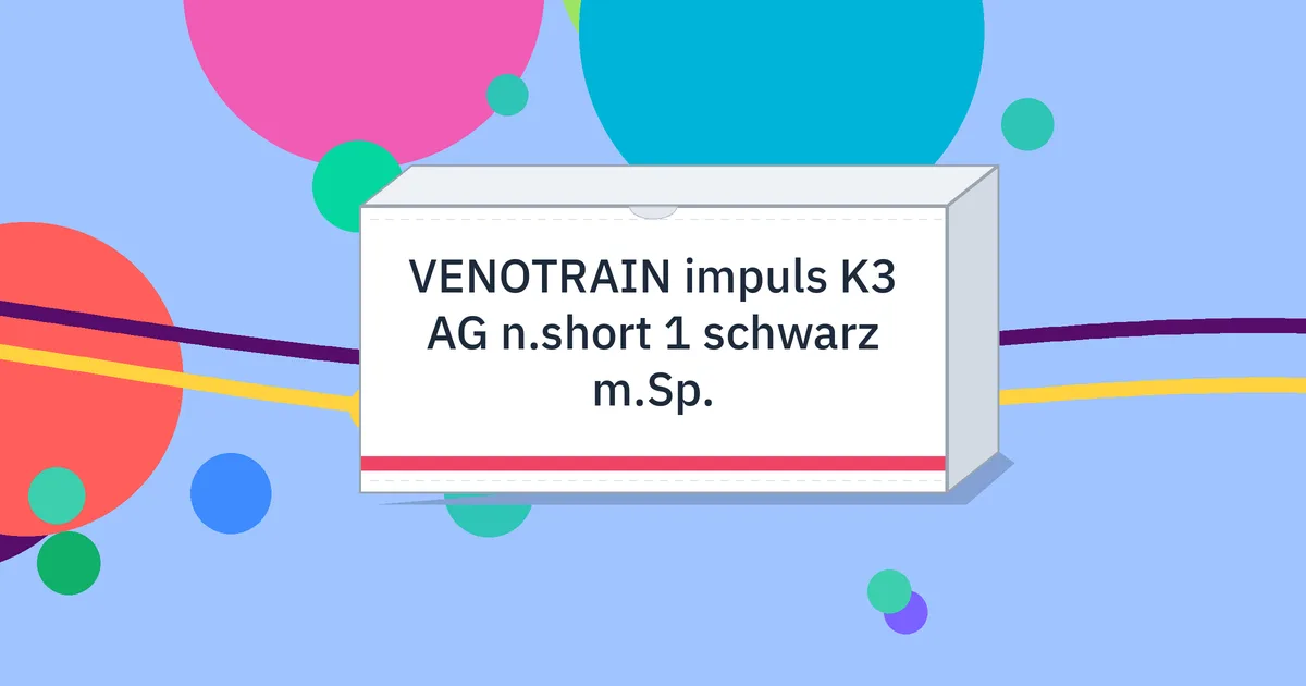 Symbolbild: Packung mit der Aufschrift VENOTRAIN impuls K3 AG n.short 1 schwarz m.Sp. (PZN 00496774) – Verfügbarkeit und Bezug in Apotheken in Frankfurt am Main