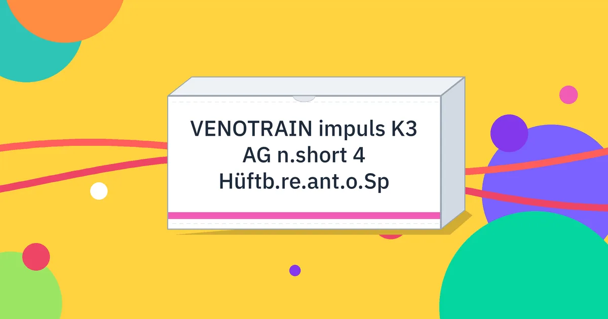 Symbolbild: Packung mit der Aufschrift VENOTRAIN impuls K3 AG n.short 4 Hüftb.re.ant.o.Sp (PZN 15218466) – Verfügbarkeit und Bezug in Apotheken in Frankfurt am Main
