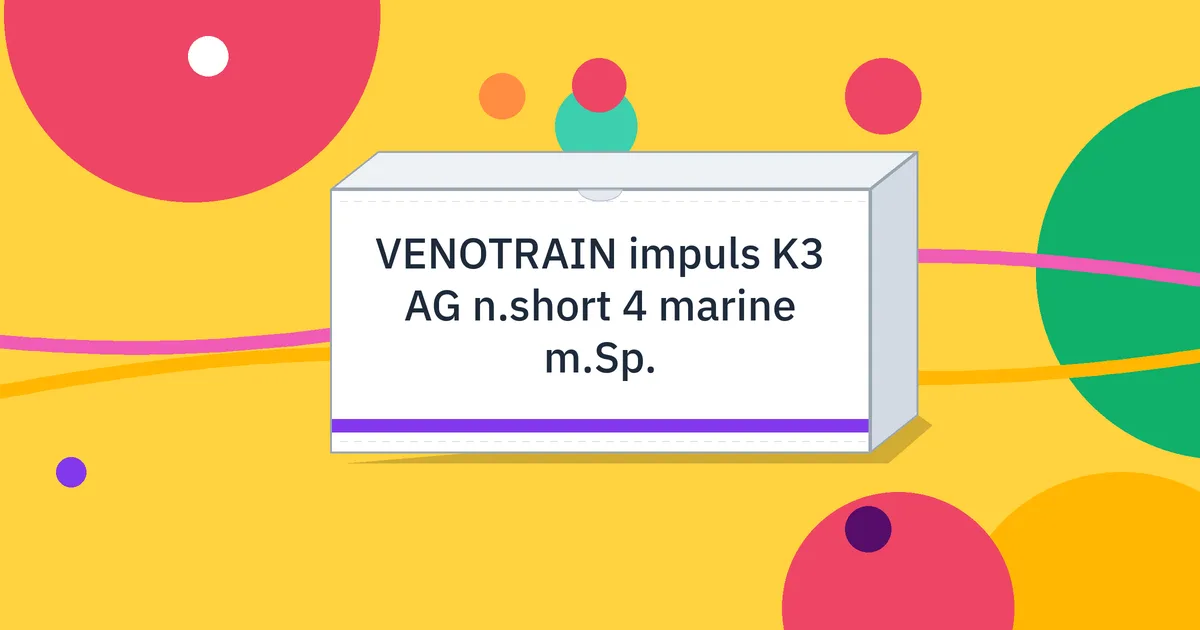 Symbolbild: Packung mit der Aufschrift VENOTRAIN impuls K3 AG n.short 4 marine m.Sp. (PZN 15212860) – Verfügbarkeit und Bezug in Apotheken in Frankfurt am Main