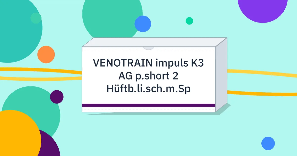 Symbolbild: Packung mit der Aufschrift VENOTRAIN impuls K3 AG p.short 2 Hüftb.li.sch.m.Sp (PZN 10295723) – Verfügbarkeit und Bezug in Apotheken in Frankfurt am Main