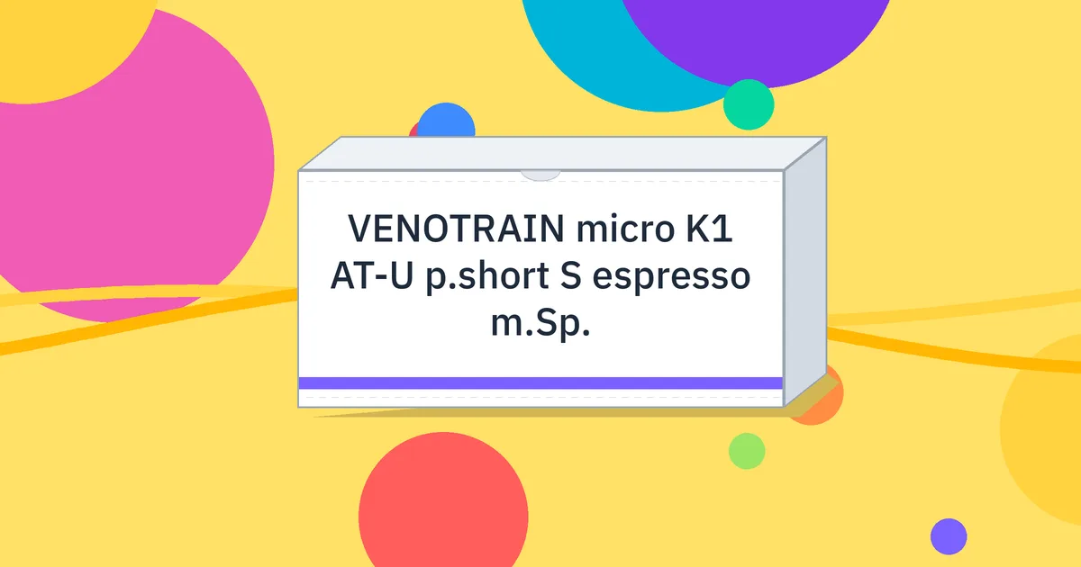 Symbolbild: Packung mit der Aufschrift VENOTRAIN micro K1 AT-U p.short S espresso m.Sp. (PZN 05707709) – Verfügbarkeit und Bezug in Apotheken in Frankfurt am Main