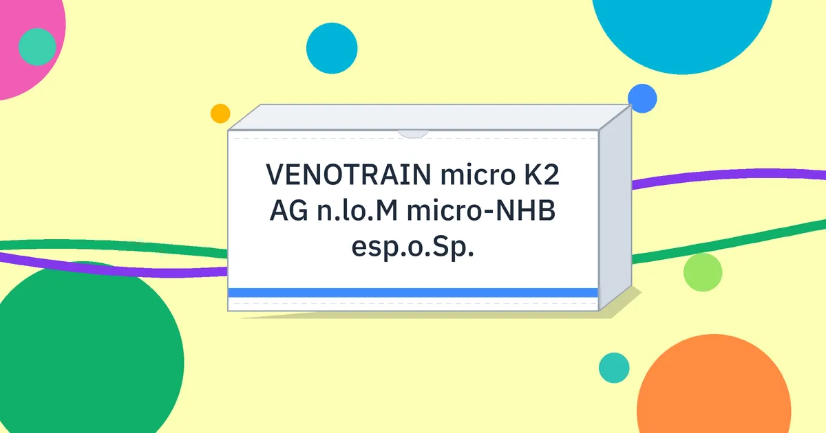 Symbolbild: Packung mit der Aufschrift VENOTRAIN micro K2 AG n.lo.M micro-NHB esp.o.Sp. (PZN 16067087) – Verfügbarkeit und Bezug in Apotheken in Frankfurt am Main