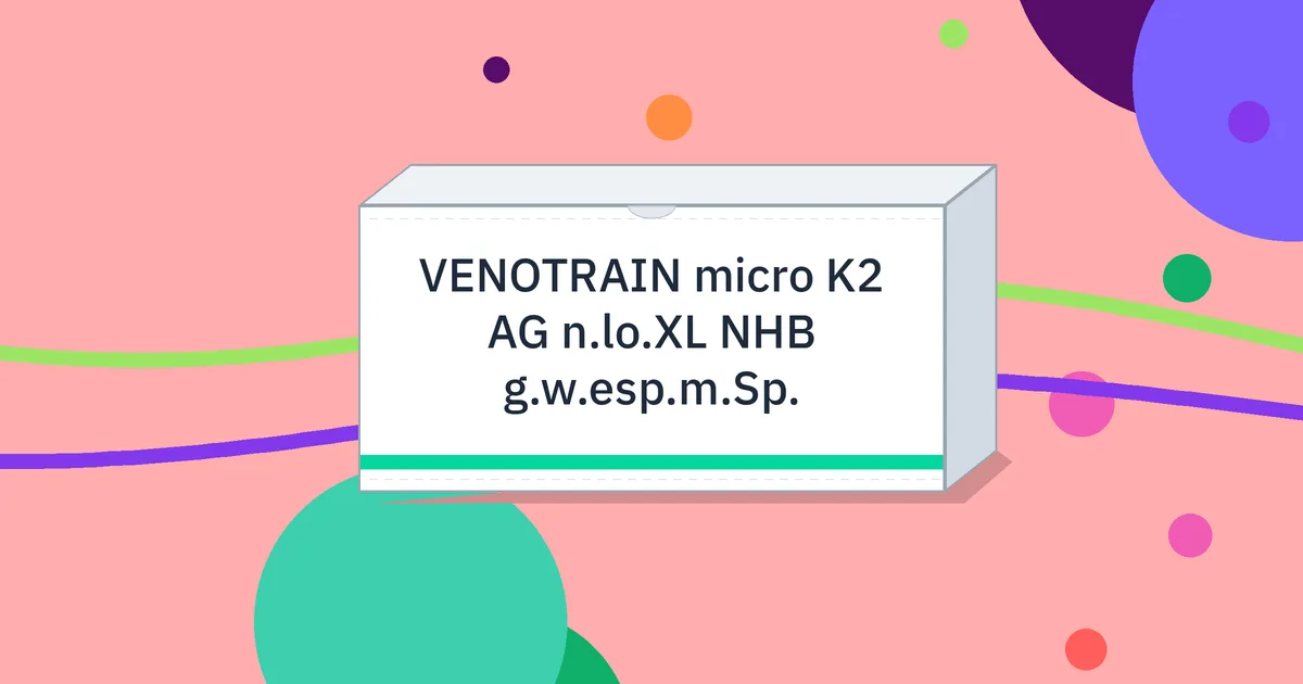 Symbolbild: Packung mit der Aufschrift VENOTRAIN micro K2 AG n.lo.XL NHB g.w.esp.m.Sp. (PZN 09020300) – Verfügbarkeit und Bezug in Apotheken in Frankfurt am Main