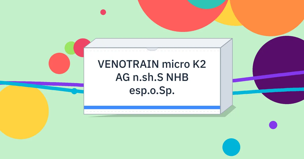 Symbolbild: Packung mit der Aufschrift VENOTRAIN micro K2 AG n.sh.S NHB esp.o.Sp. (PZN 05716944) – Verfügbarkeit und Bezug in Apotheken in Frankfurt am Main