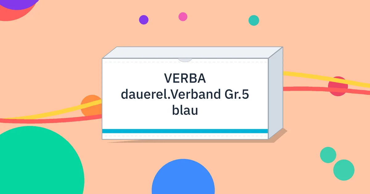 Symbolbild: Packung mit der Aufschrift VERBA dauerel.Verband Gr.5 blau (PZN 01981738) – Verfügbarkeit und Bezug in Apotheken in Frankfurt am Main